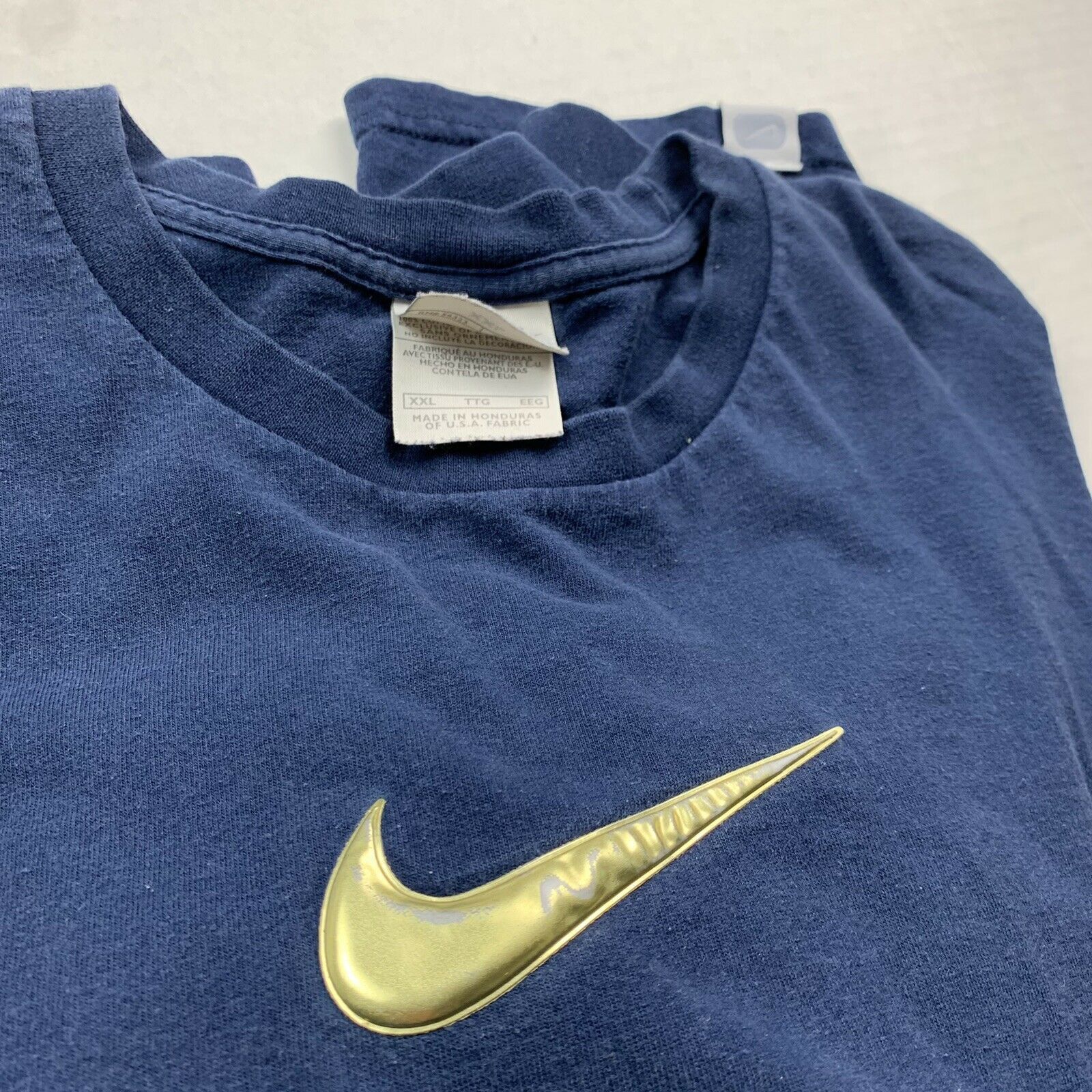 Nike × Vintage Nike Silver Tag Blue Gold Swoosh Center Logo XXL | Grailed