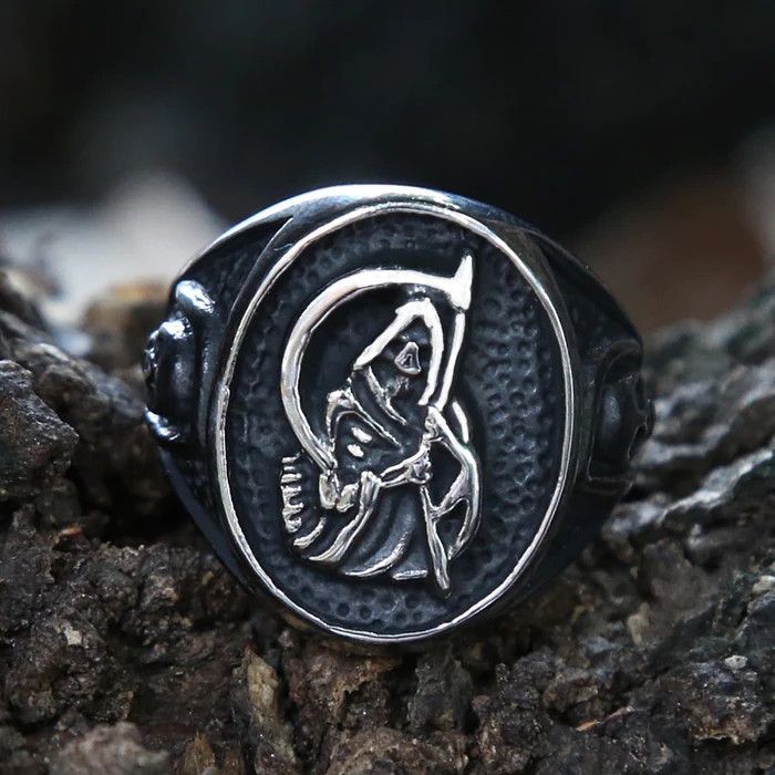 Custom Gothic Death Sickle Skull Ring Death Scythe Ring Skull Sign ...