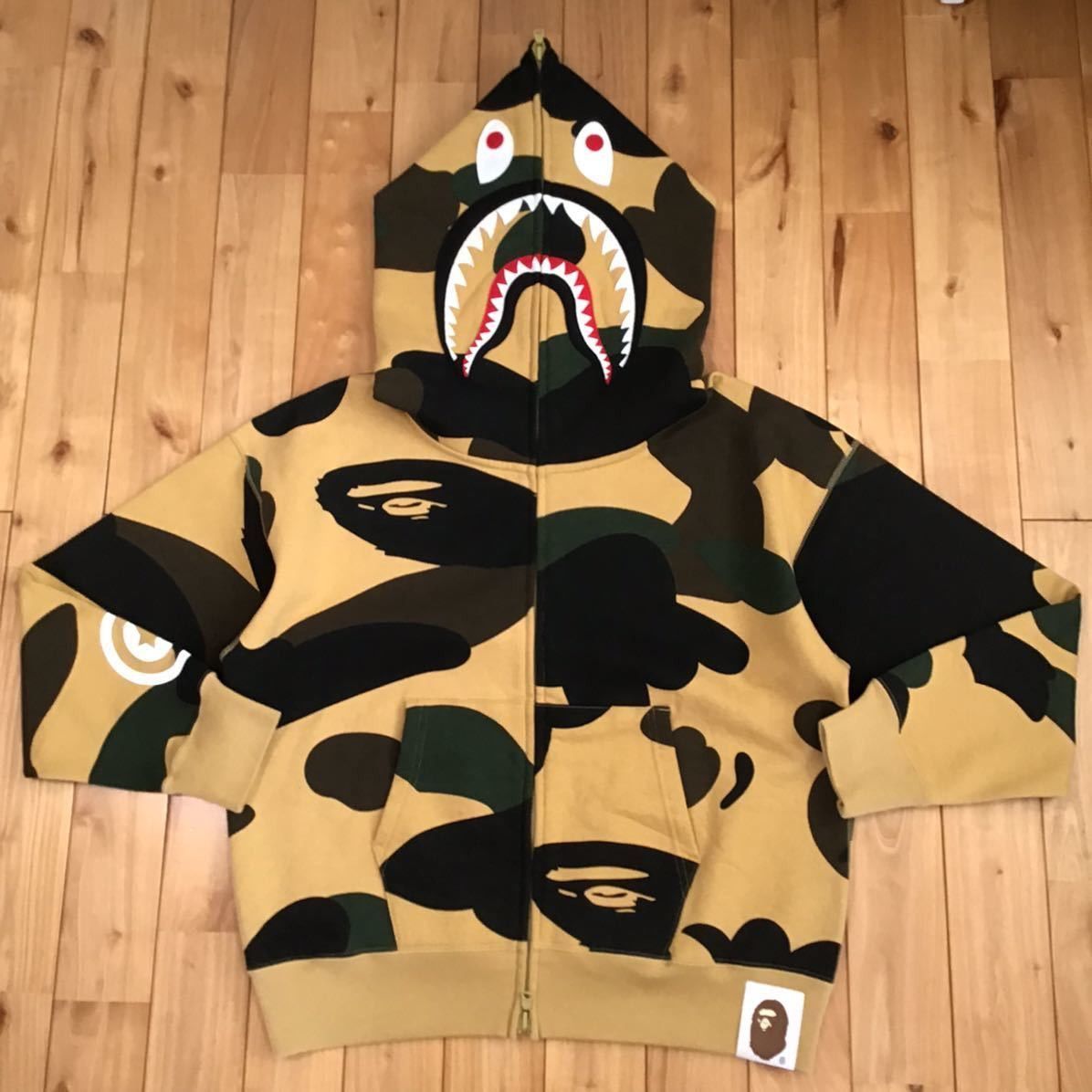 Bape BAPE Giant shark full zip hoodie 1st camo yellow | Grailed