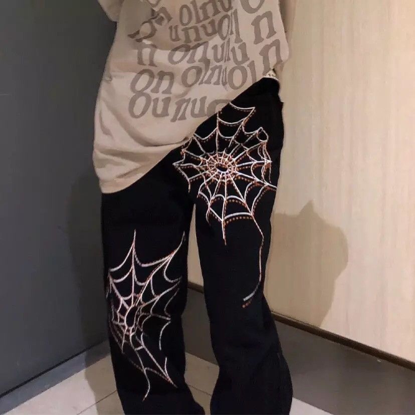 Streetwear Black embroidered spider pants | Grailed