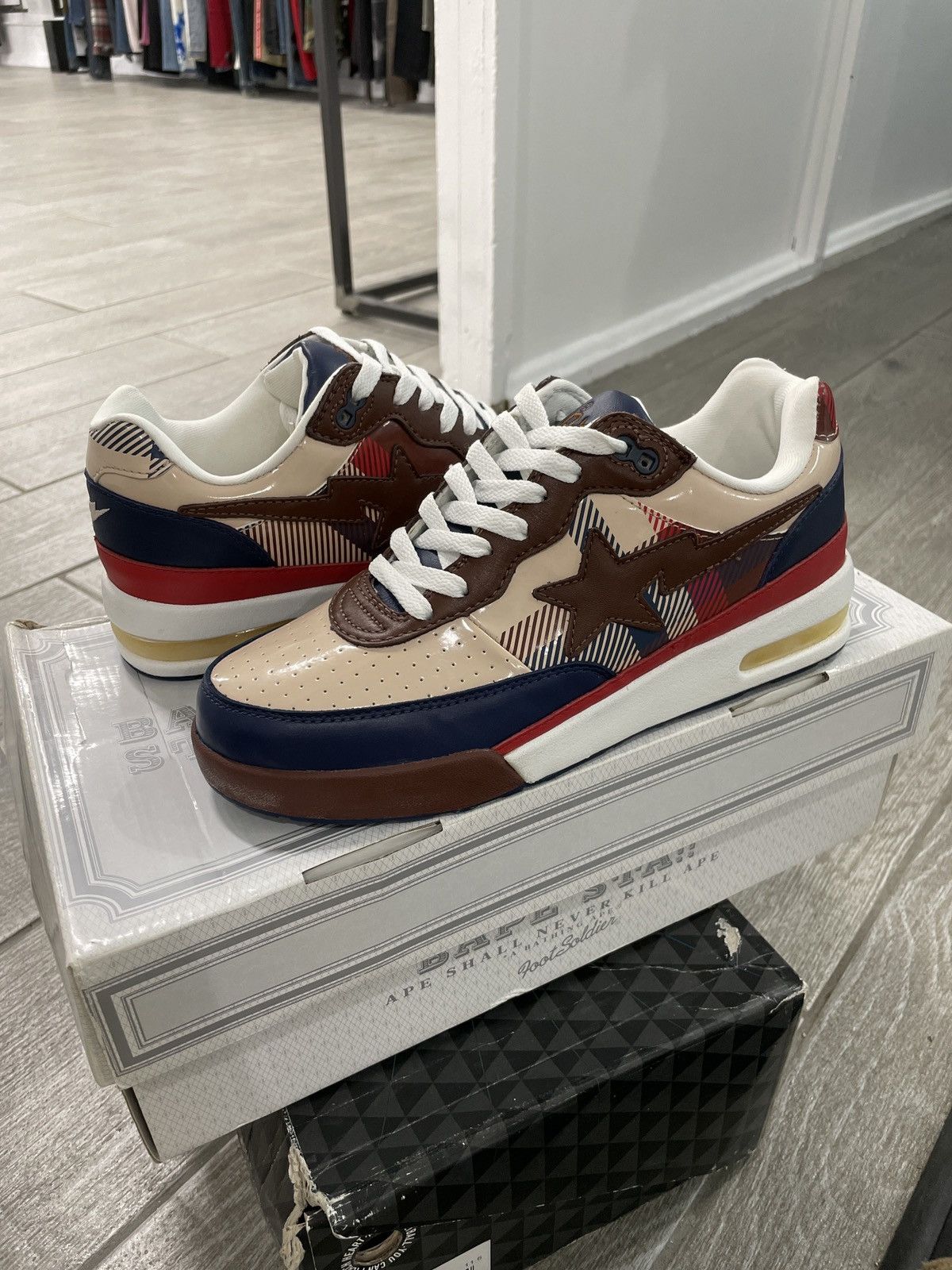 Bape Roadsta Bapesta Burberry Print | Grailed
