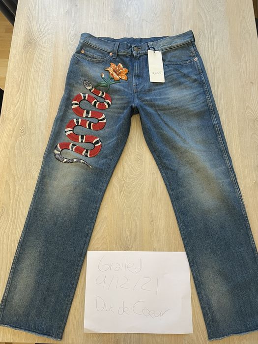 Gucci Snake Embroidered Jeans | Grailed