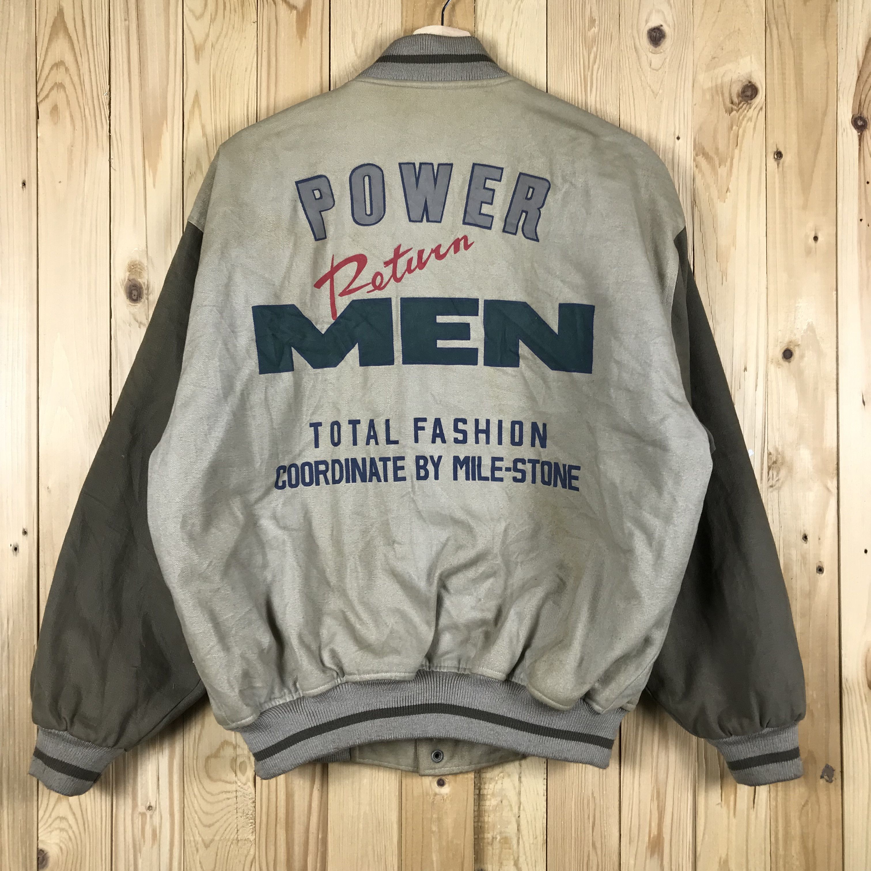 Vintage vintage japanese powerman milestone biglogo versity jacket ...