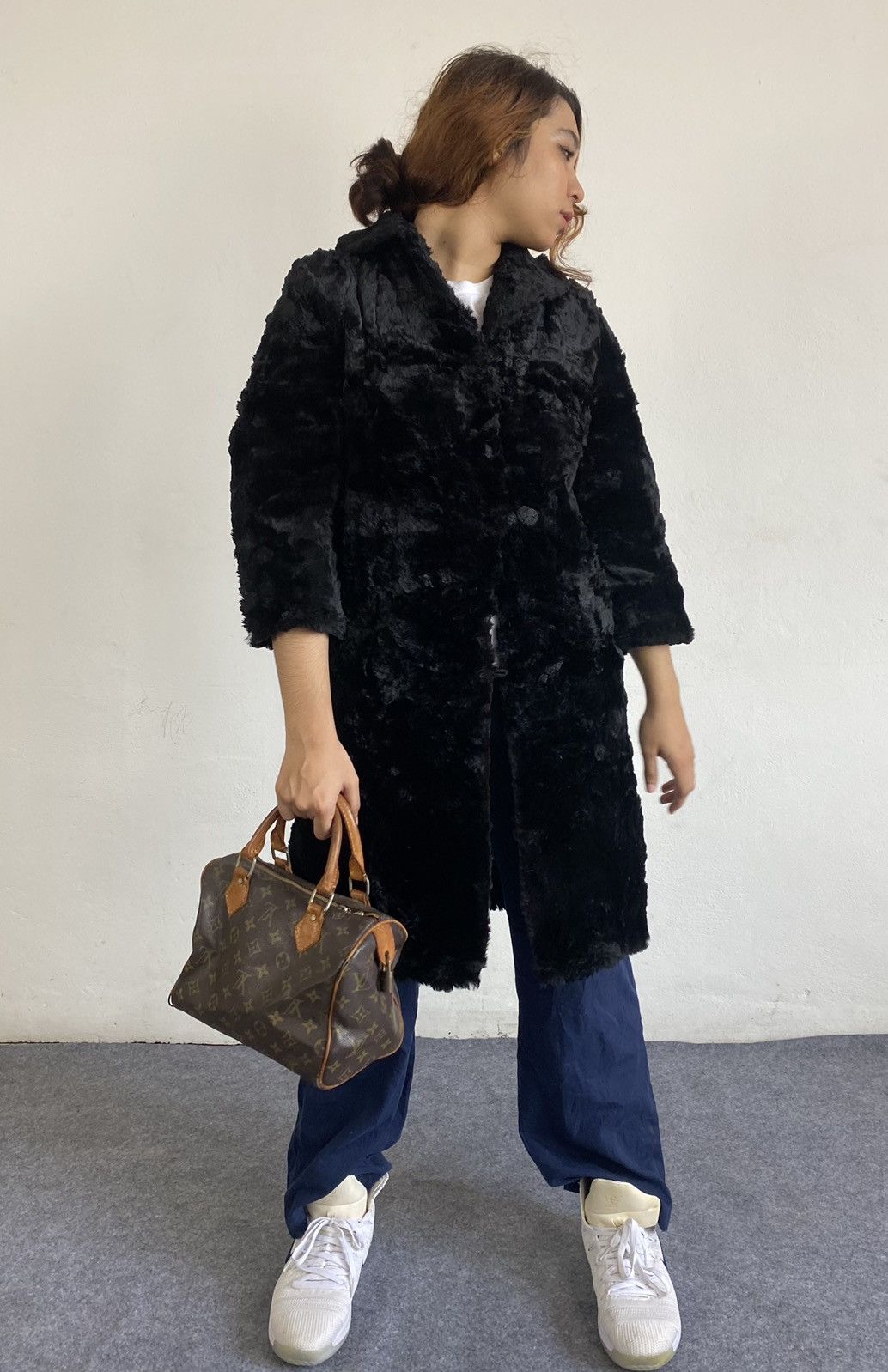 Vintage Japan Genuine Real Mink Fur Black Long Coat Jacket 2 Pocket ...