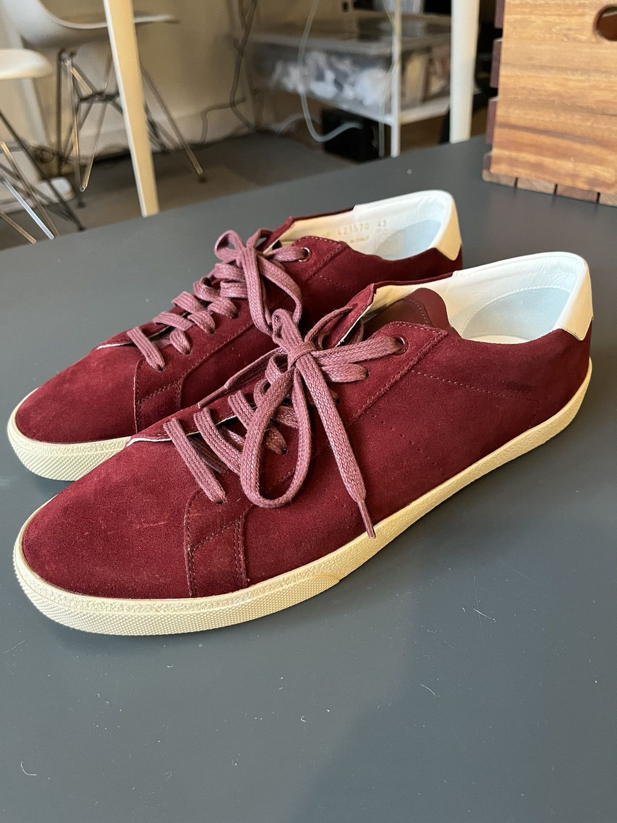 Saint Laurent Paris SAINT LAURENT SL06 red suede low top sneakers | Grailed