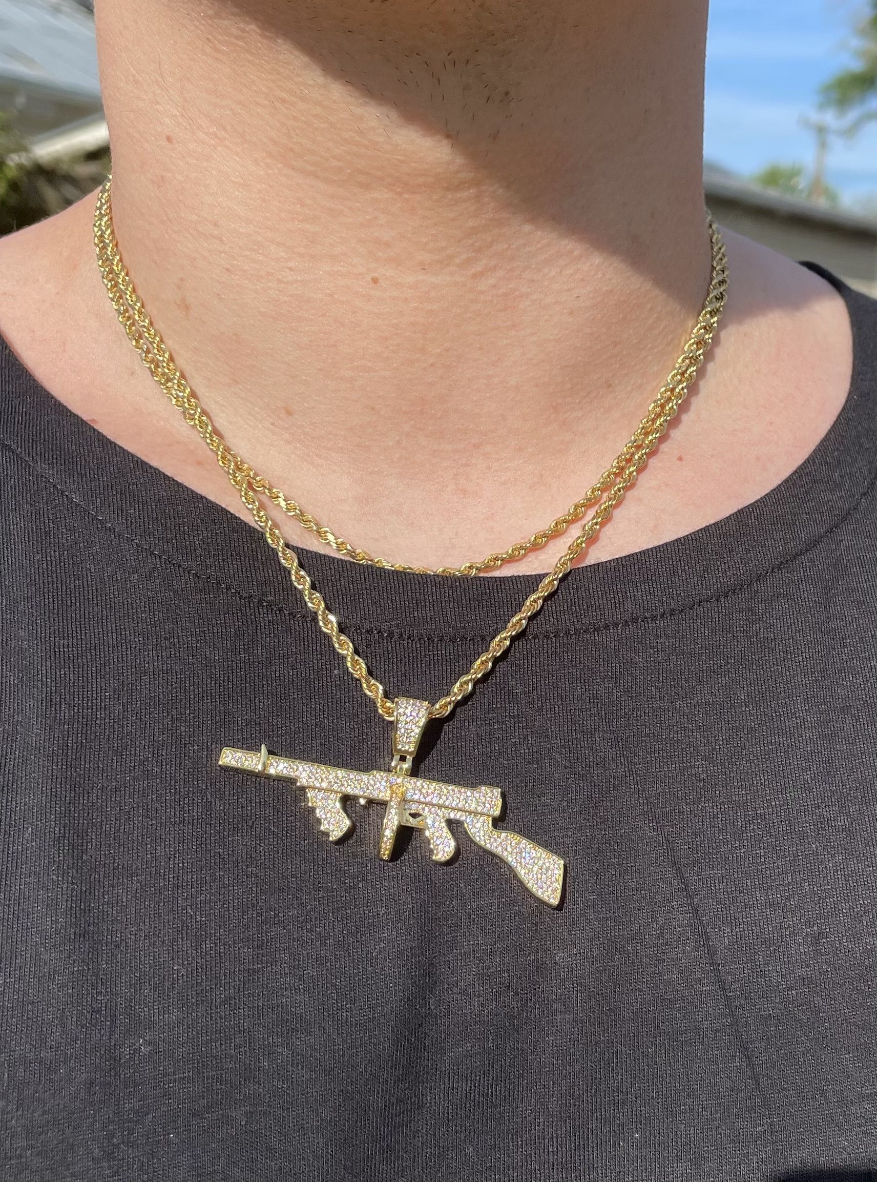 Jewelry × Streetwear 18k Gold Iced Out Tommy Gun Assault Rifle Military ...