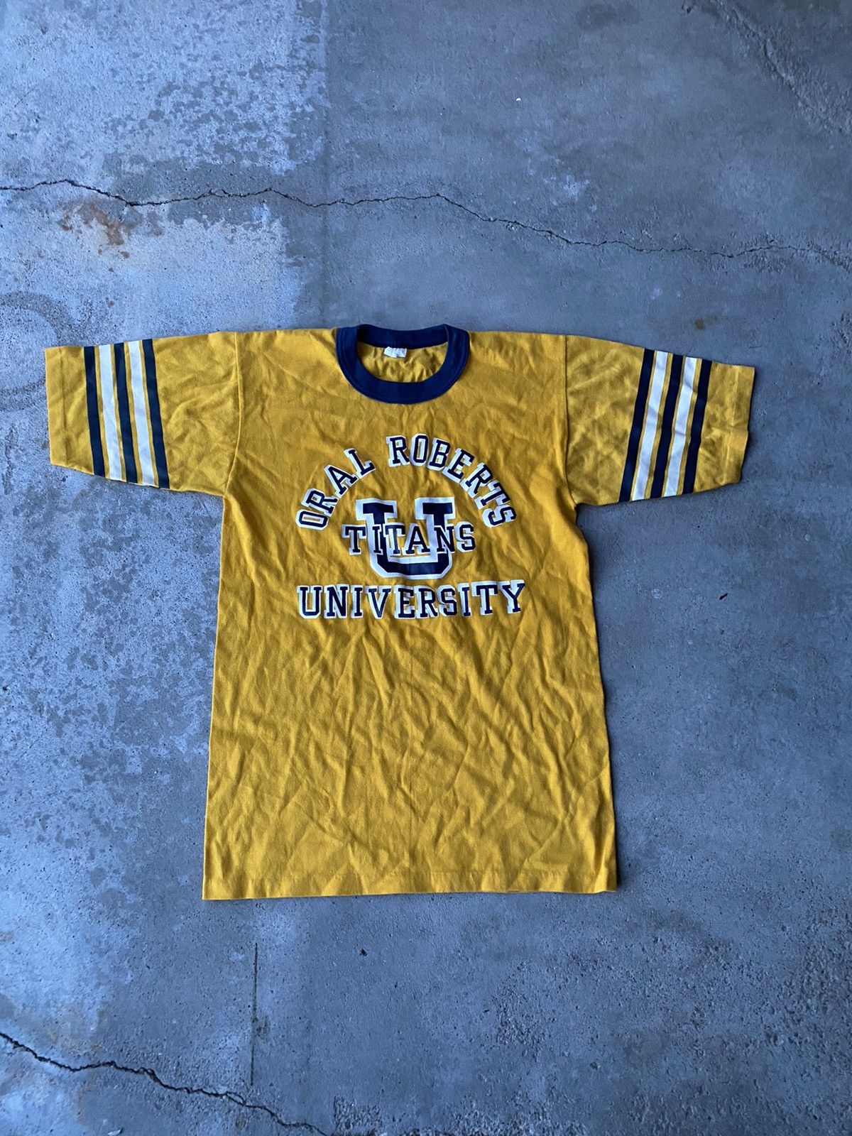 Vintage Vintage oral roberts titans university stripe t shirt | Grailed