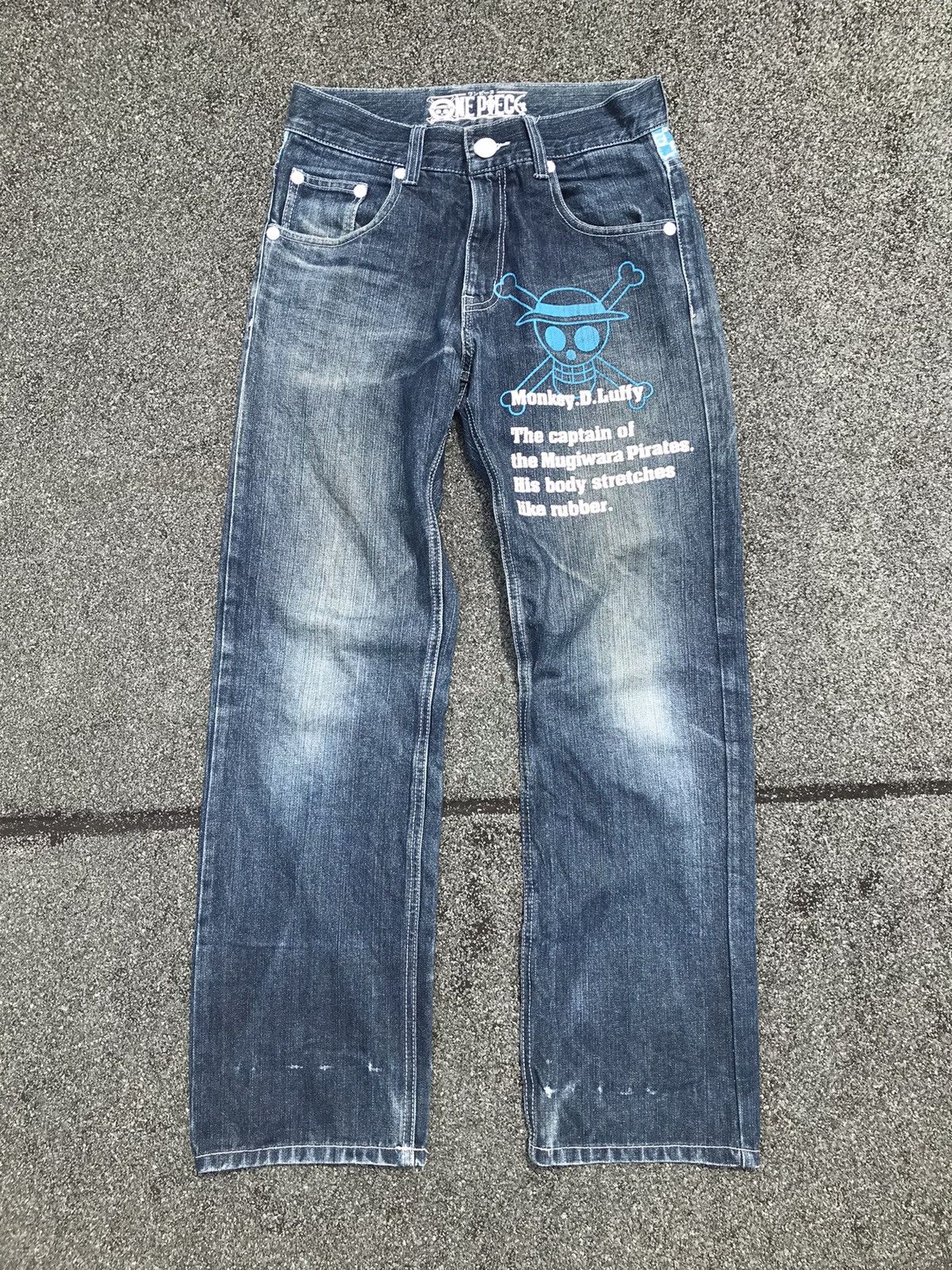 One Piece Japanese One Piece Monkey D.Luffy Washed Blue Denim Jeans ...