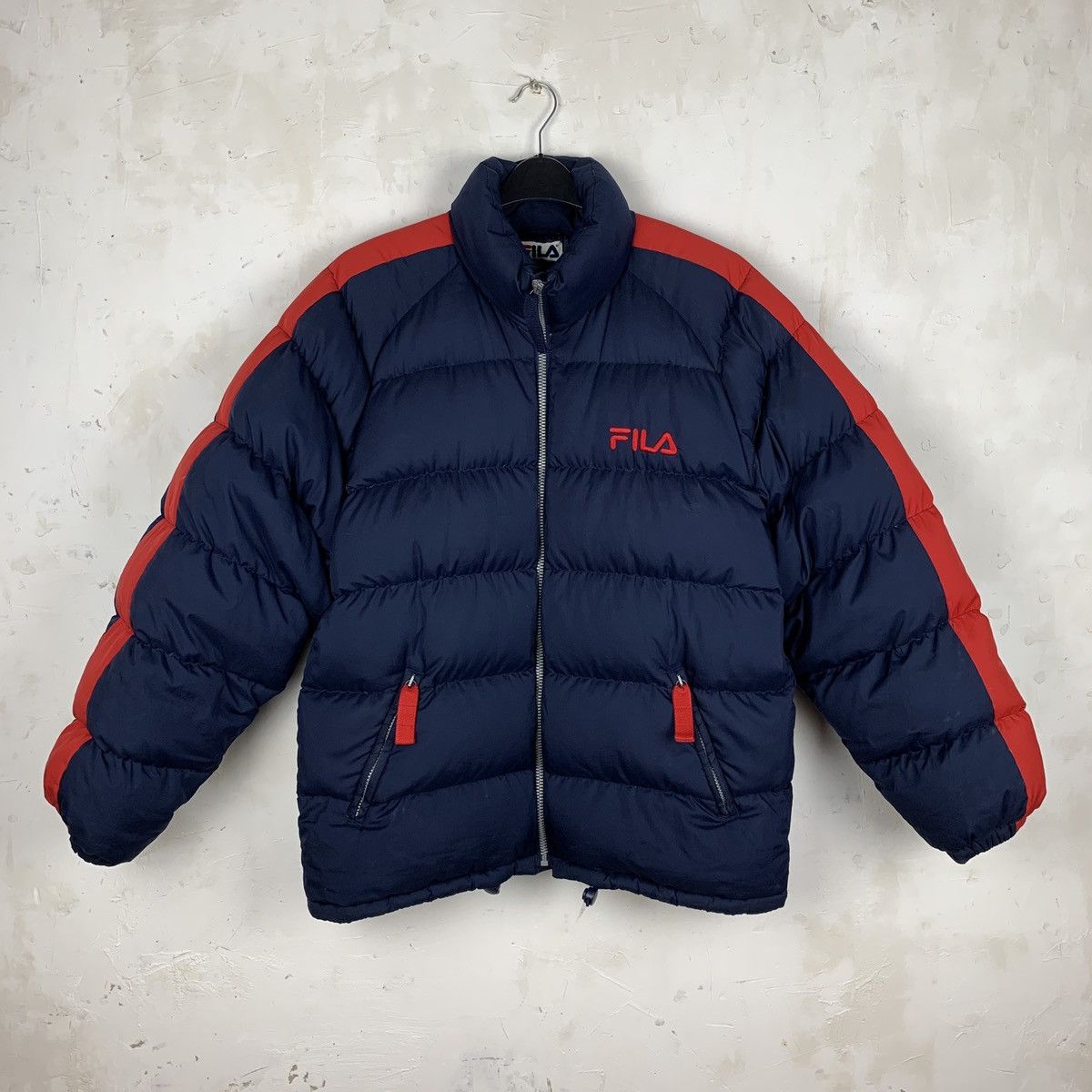 Fila × Vintage Vintage Fila 90s Blue Red Down Feather Puffer Jacket Y2K ...