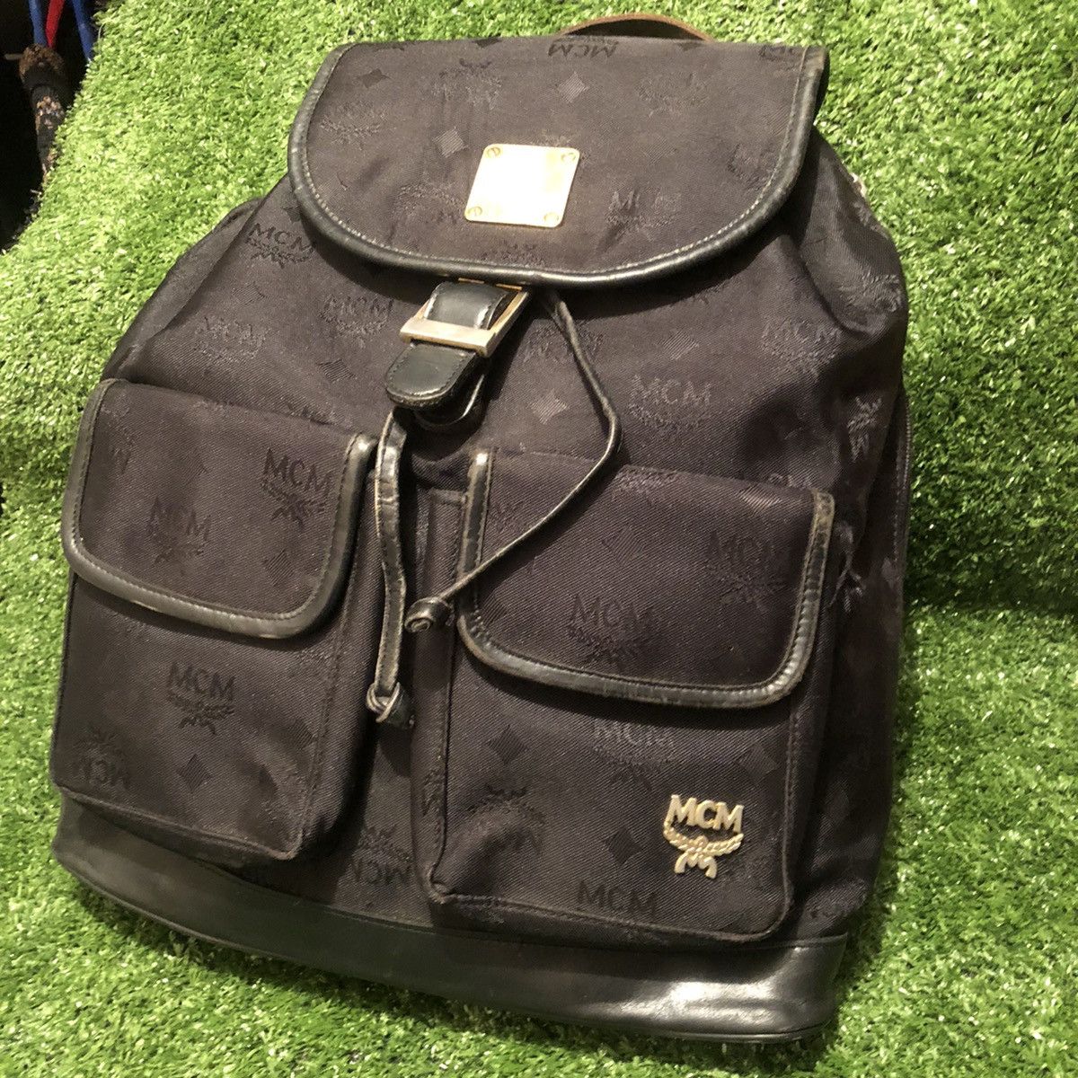 MCM MCM Black Visetos Nylon Drawstring Backpack | Grailed