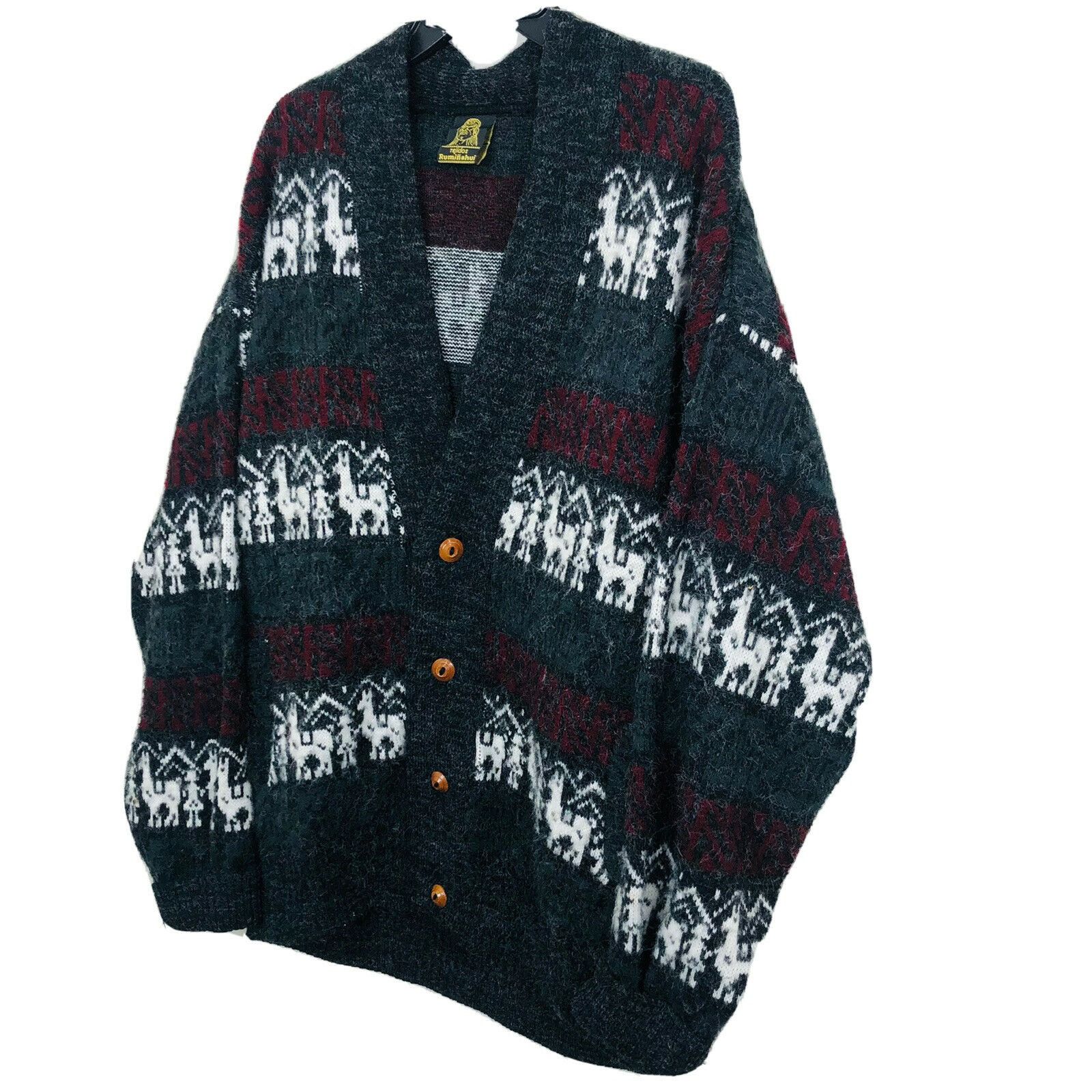 Vintage VTG Ruminahui Alpaca Llama Wool Cardigan Knit Sweater XL | Grailed