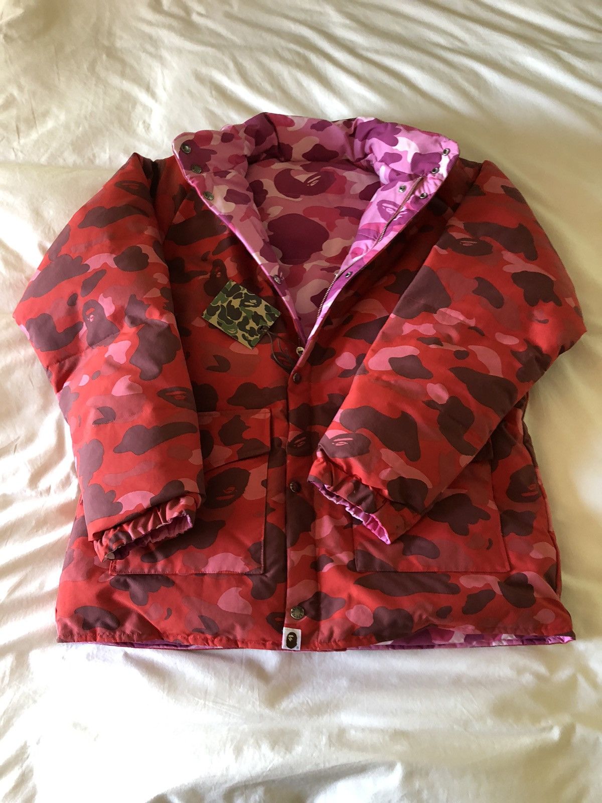 Bape Bape reversible down jacket red pink camo | Grailed