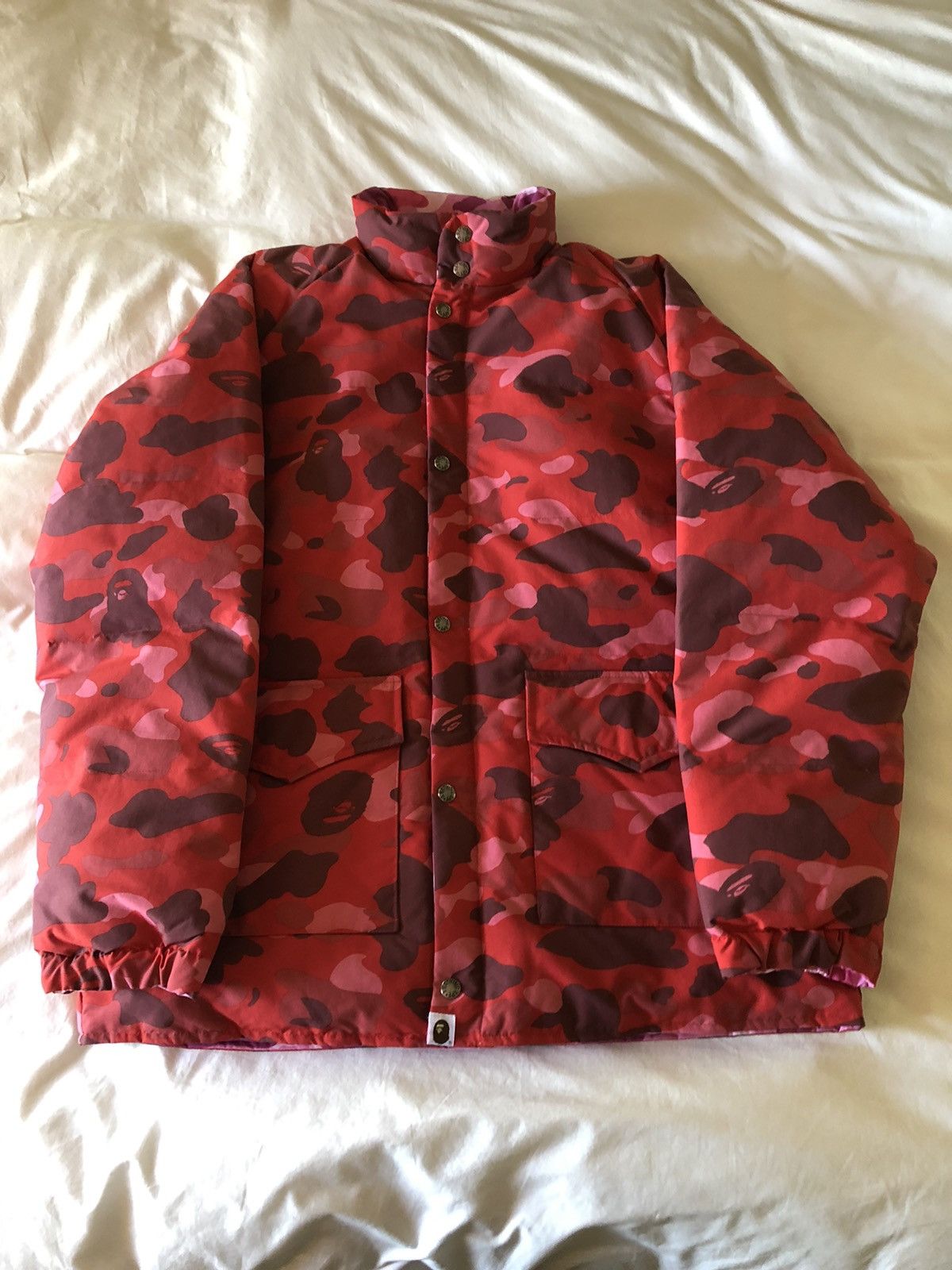 Bape Bape reversible down jacket red pink camo | Grailed
