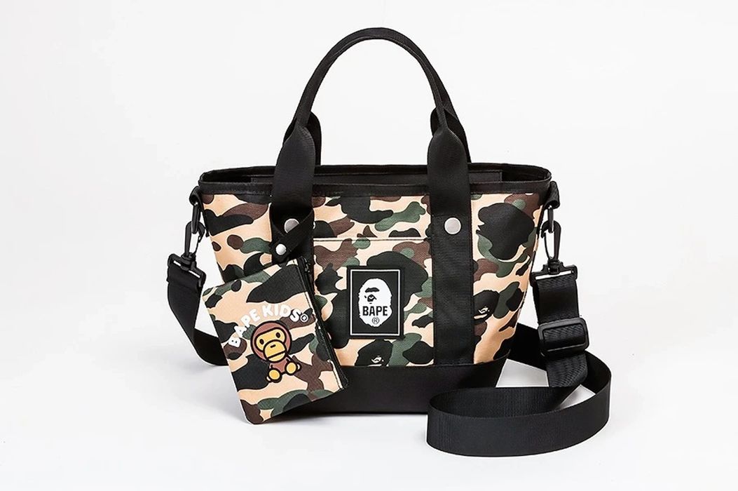 Bape 🔥 BAPE CAMO LOGO TOTE BAG + BABY MILO MINI WALLET SET | Grailed