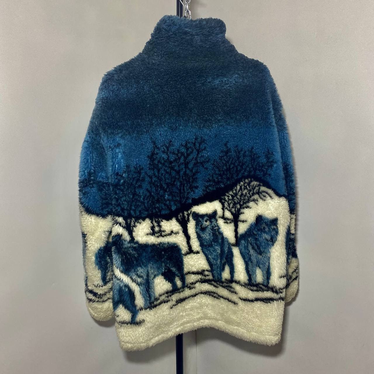Streetwear × Vintage Rare! Vintage Wolf Fleece Animals Fleece Full ...