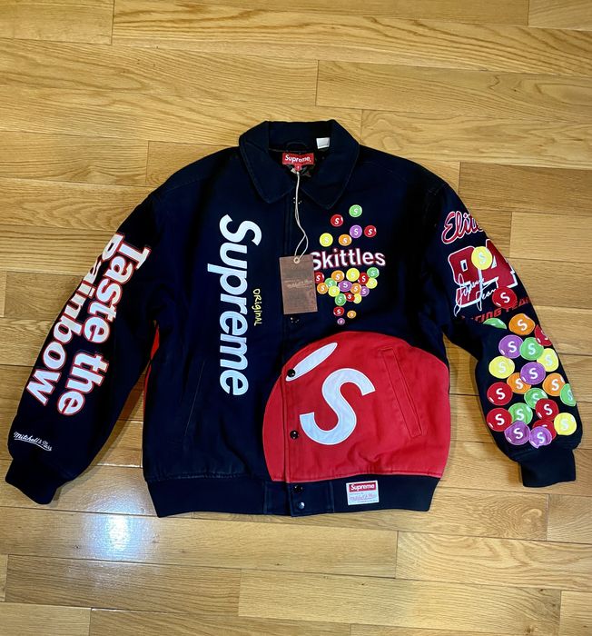 Supreme Supreme x Skittles x Mitchell & Ness Varsity Jacket | Grailed