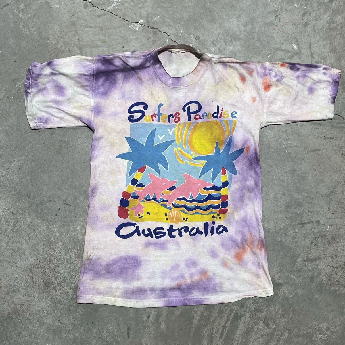 Vintage 90s Surfers Paradise Dolphin Palm Tree Ocean Art Surf | Grailed