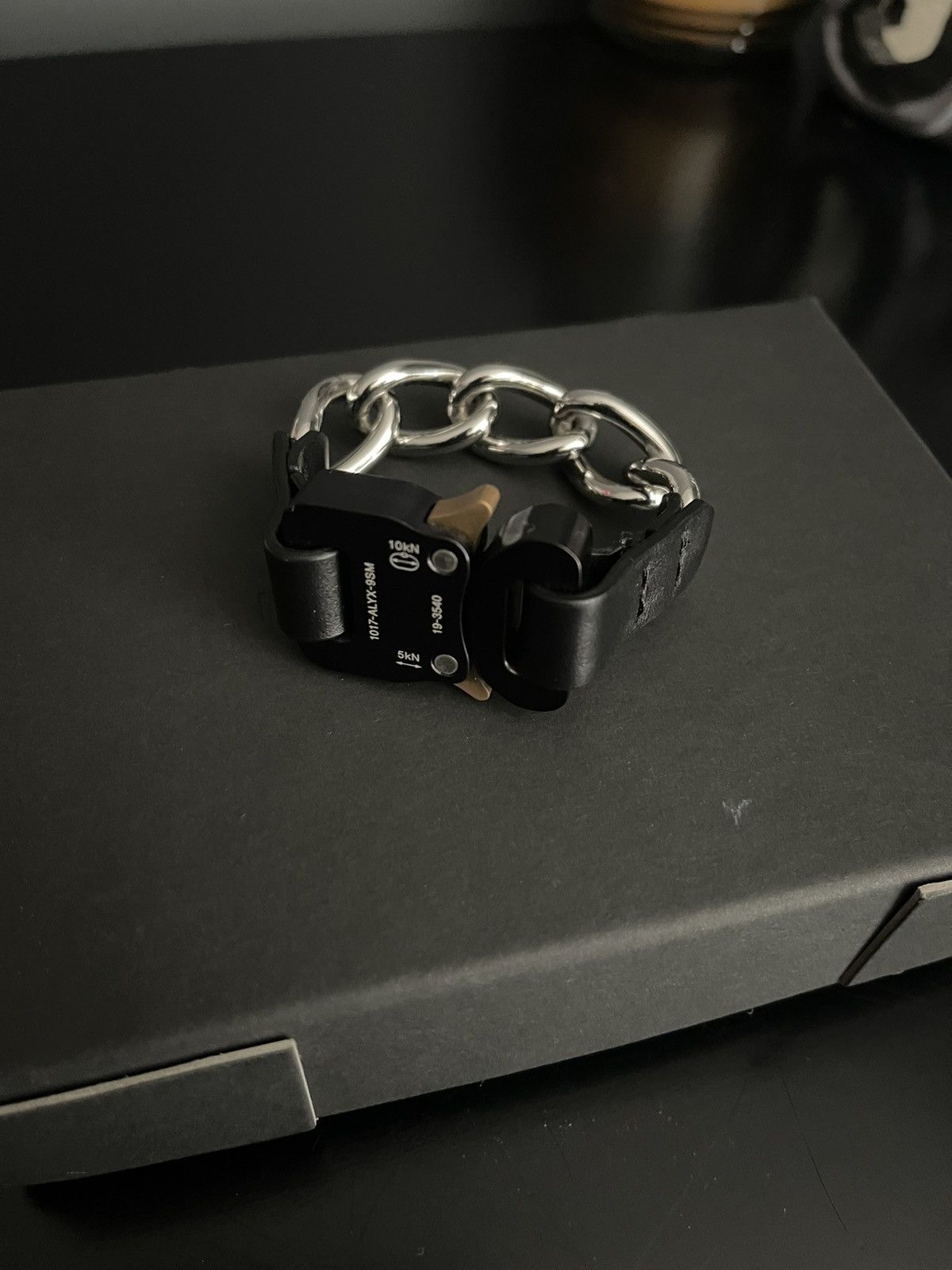 1017 ALYX 9SM × Alyx Alyx Silver & Black Leather Details Chain Bracelet ...