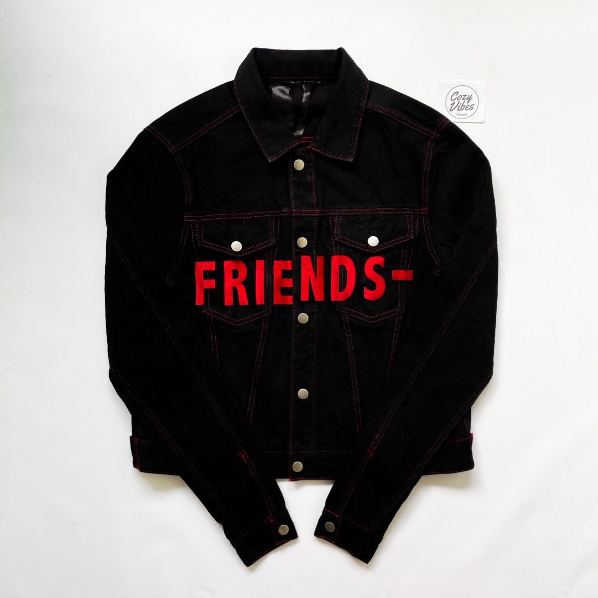 Vlone VLONE Friends Denim Jacket (Black/Red) | Grailed