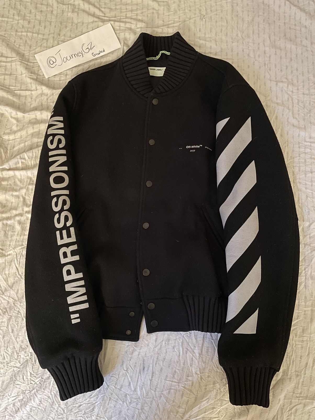 Off-White Rare Off-White - Printed Melton Virgin Wool Bomber Jacket ...