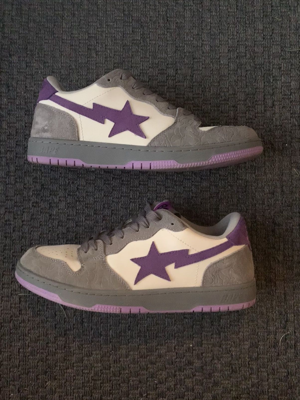 Bape BAPESTA DUNK SKATE SHOES DARK GREY/PURPLE | Grailed