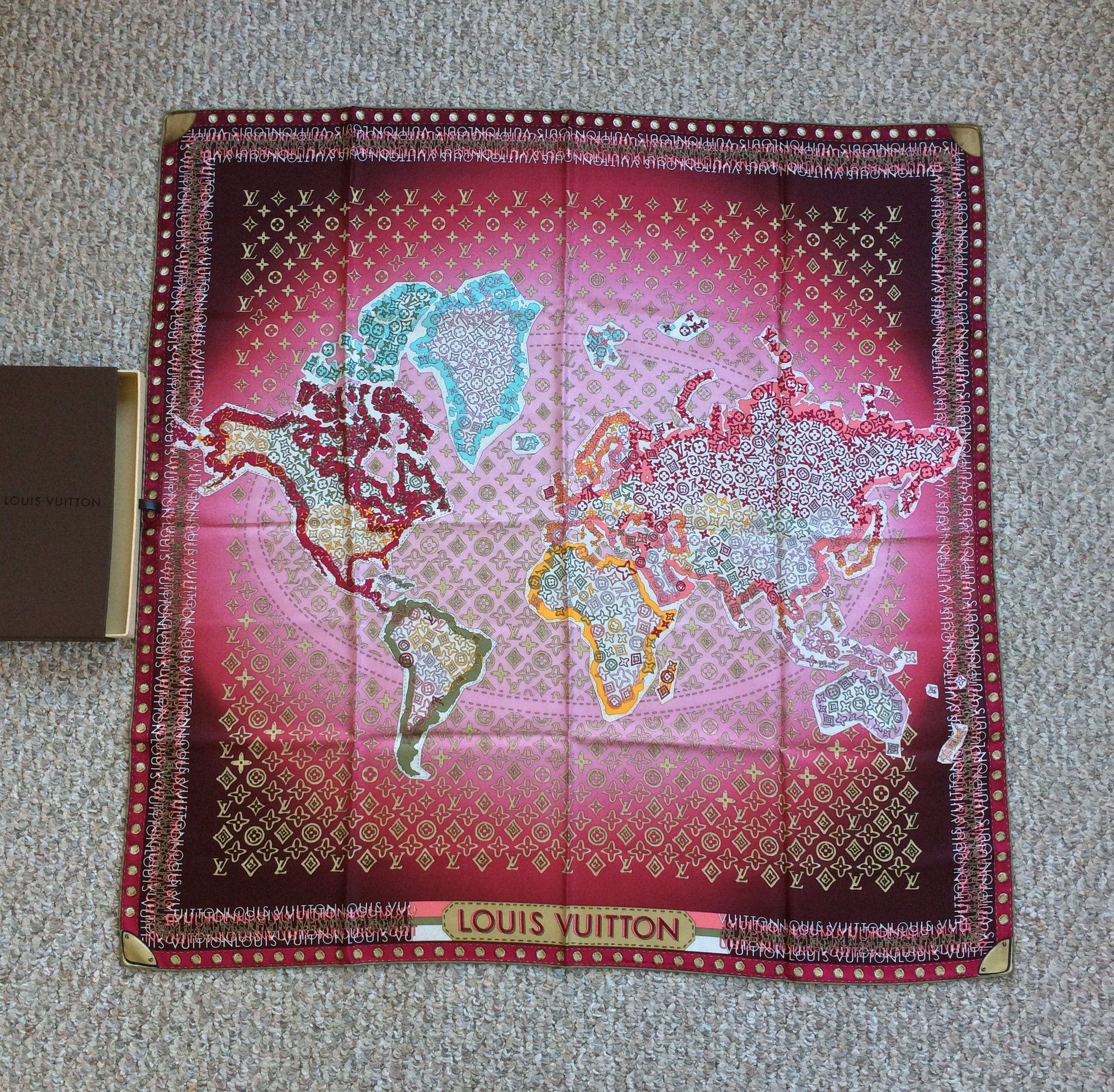 Louis Vuitton NEW Louis Vuitton Silk Monogram World Map Scarf | Grailed