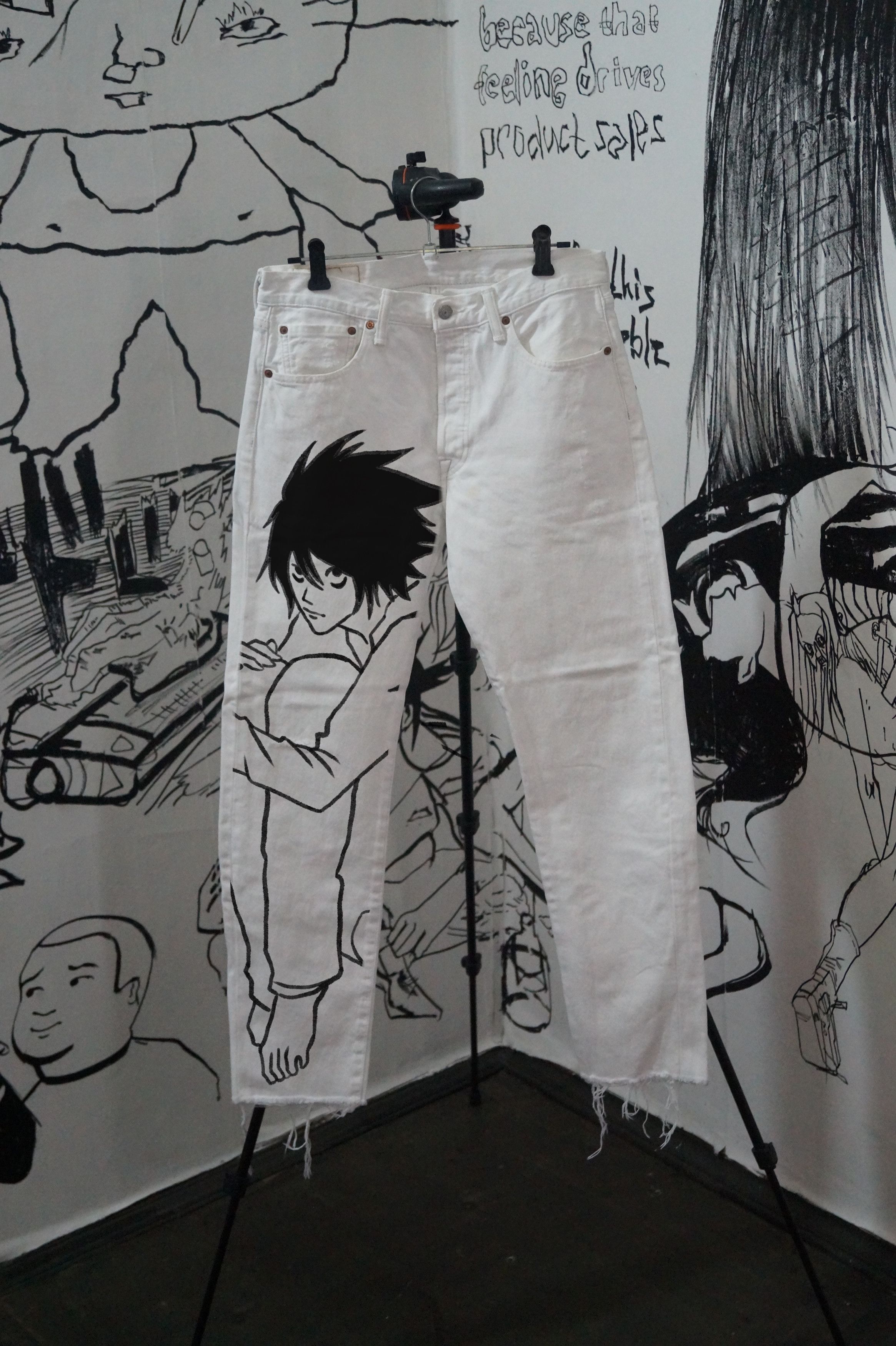 Custom 🟡 DEATH NOTE handmade drawing jeans | Grailed
