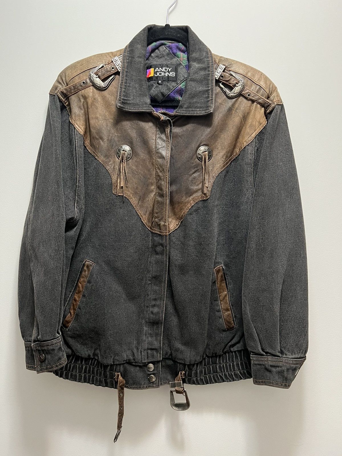Vintage Andy Johns Western Style Denim Leather Jacket | Grailed