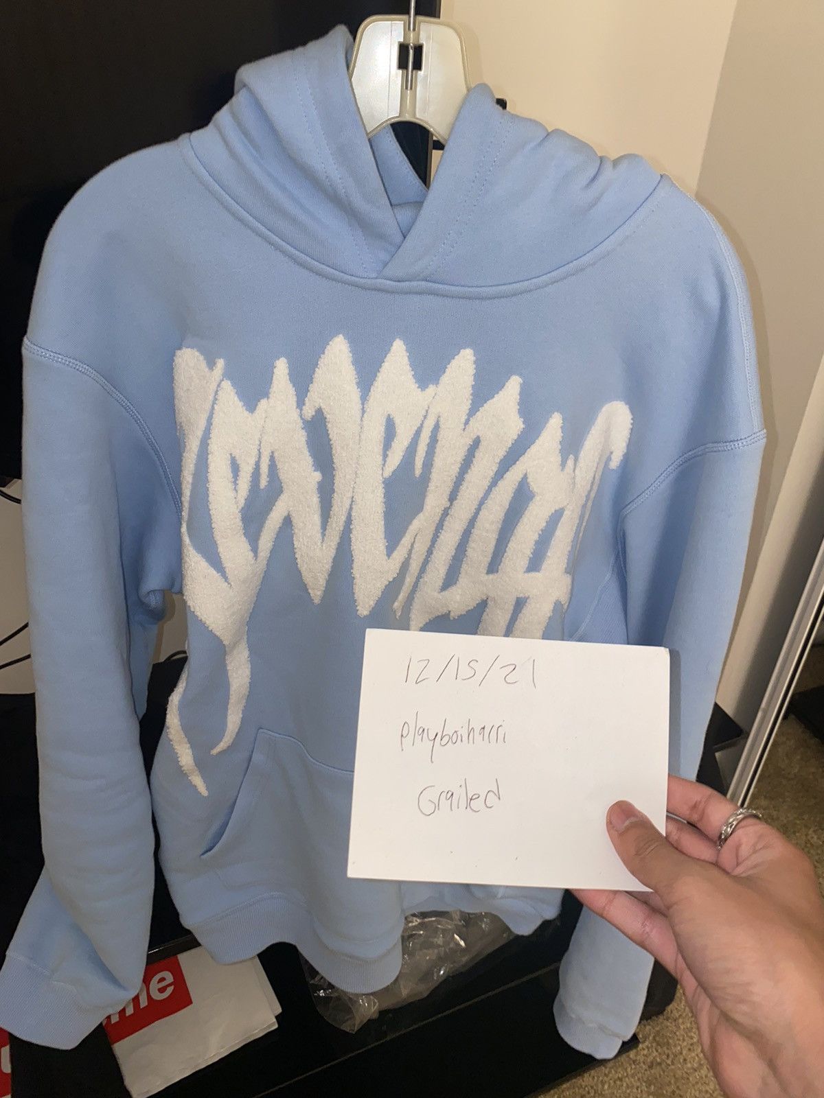 Revenge Revenge Baby Blue Chenille Logo Hoodie | Grailed