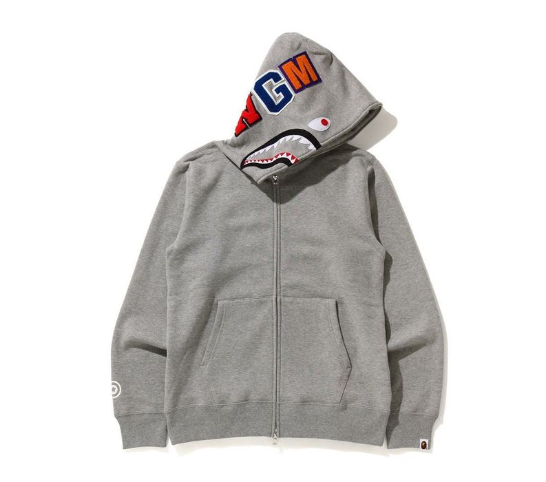 Bape A BATHING APE SHARK FULL ZIP HOODIE gray bape new wgm L | Grailed