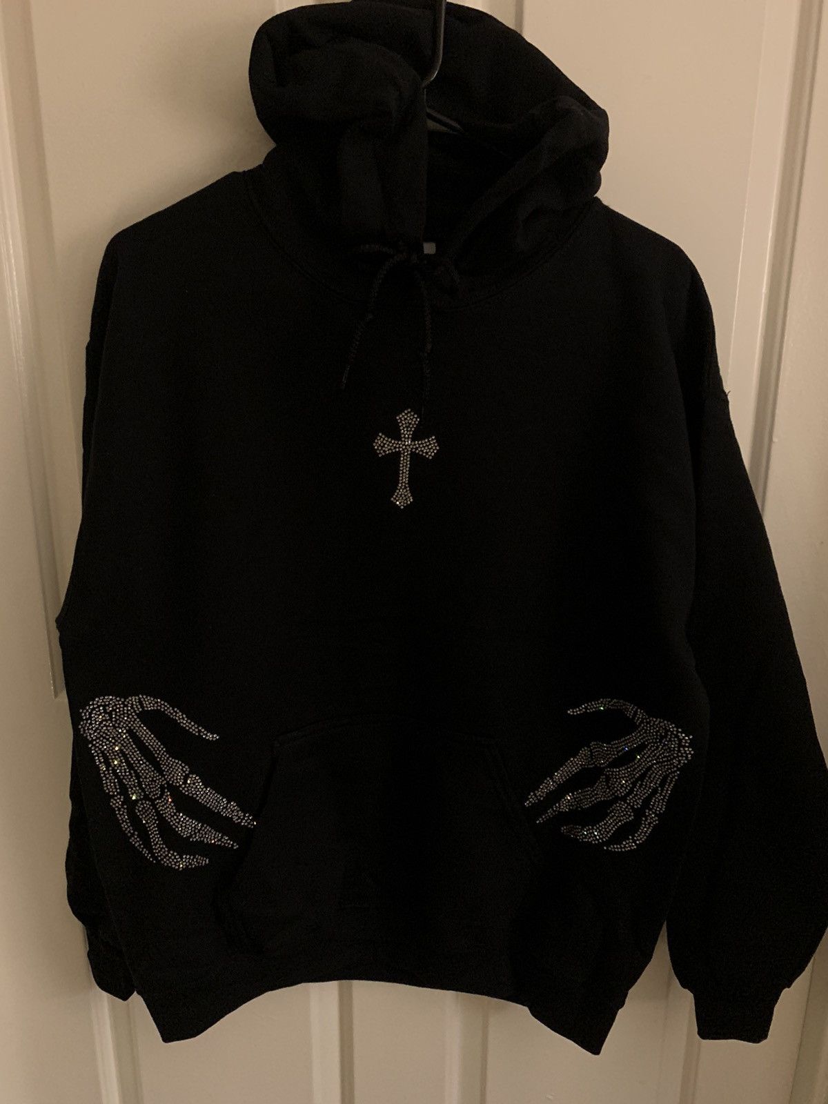 Vintage Rhinestones Skeleton Hands and Crosses Hoodie | Grailed