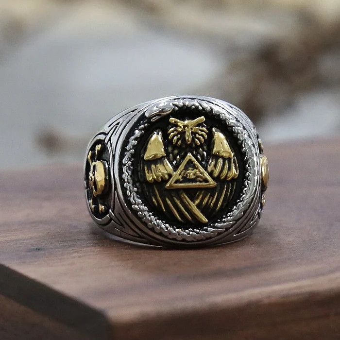 Custom Gold All Seeing Eye Pyramid Illuminati Snake Owl Skull Ring ...