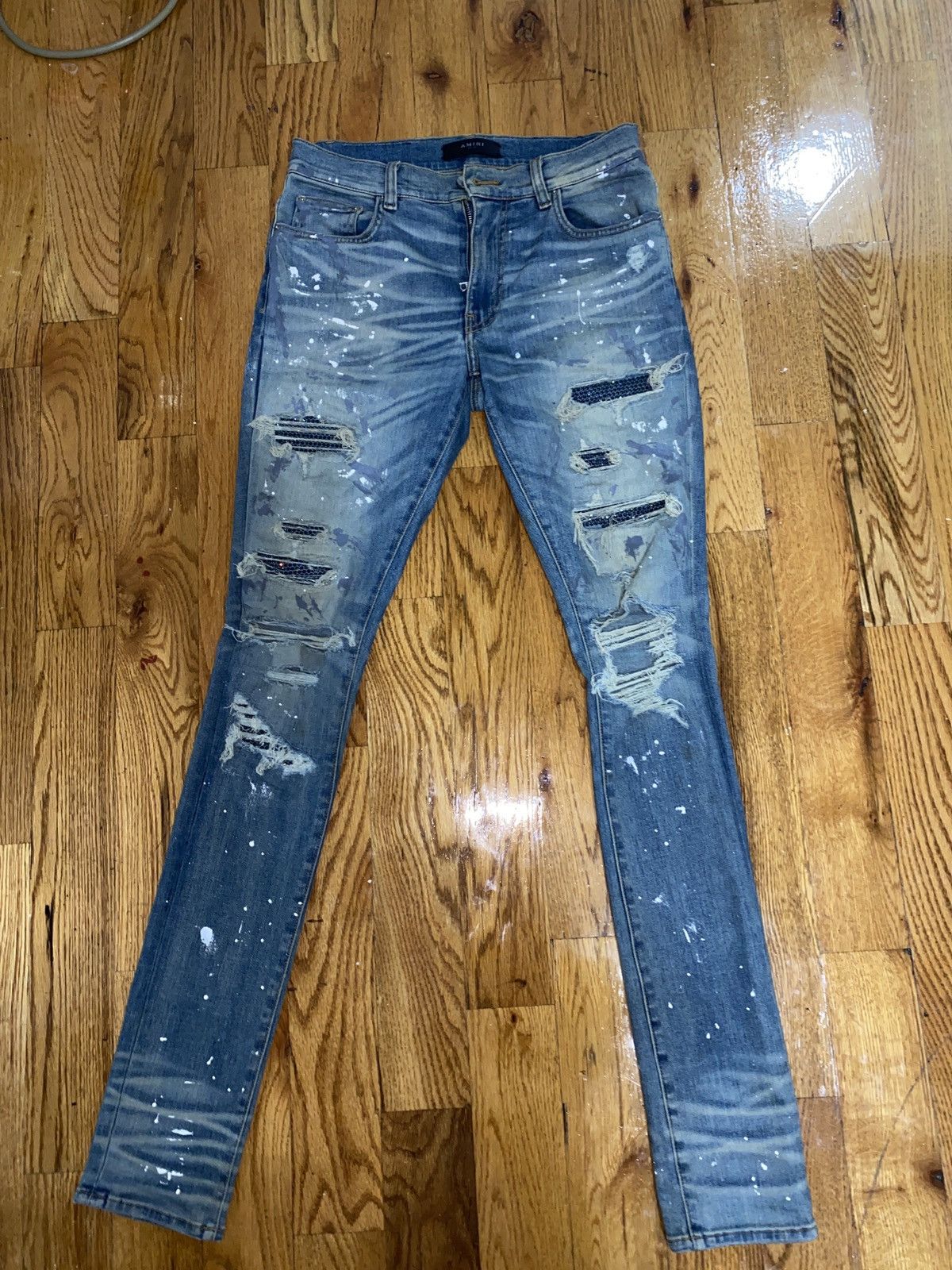 Amiri Amiri Distressed Rhinestone Jeans | Grailed