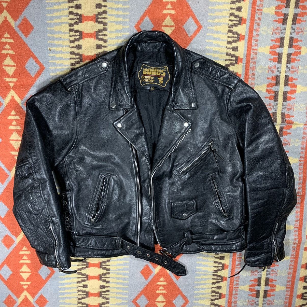 Vintage Vintage 1990’s Bones Leather Motorcycle Biker Jacket Harley ...