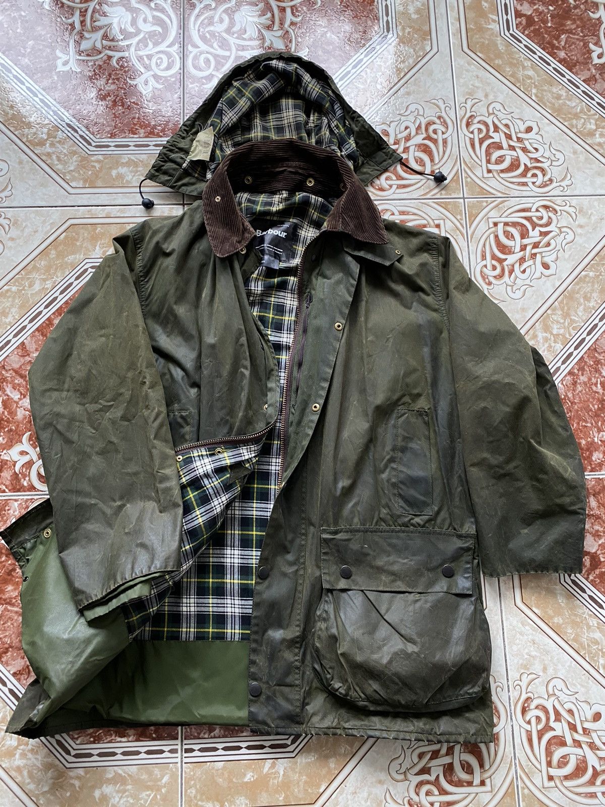 Barbour × Vintage Vintage Barbour Wax jacket Border with hood waxed ...