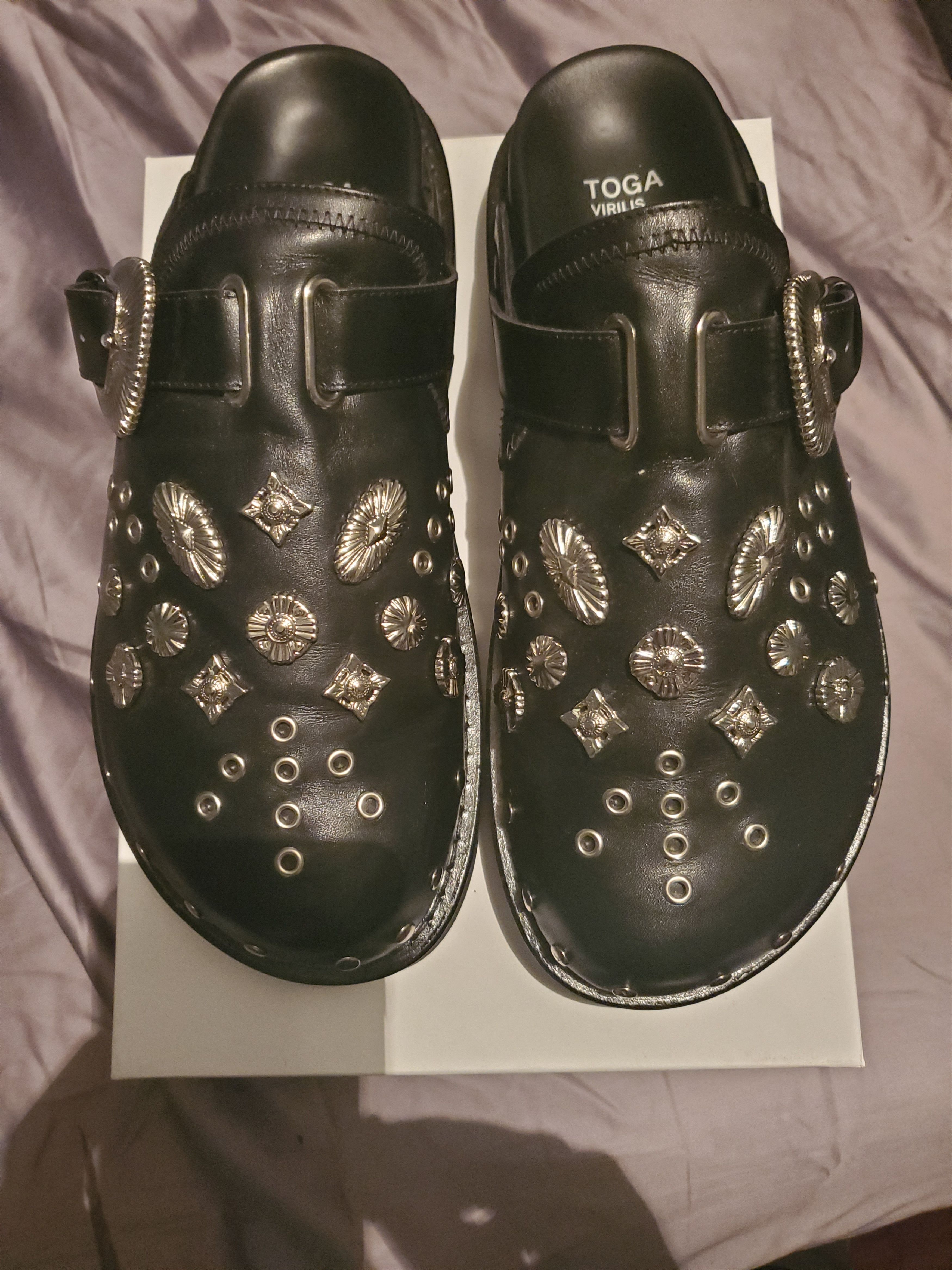 Toga TOGA VIRILIS Black Leather Studded Clogs | Grailed