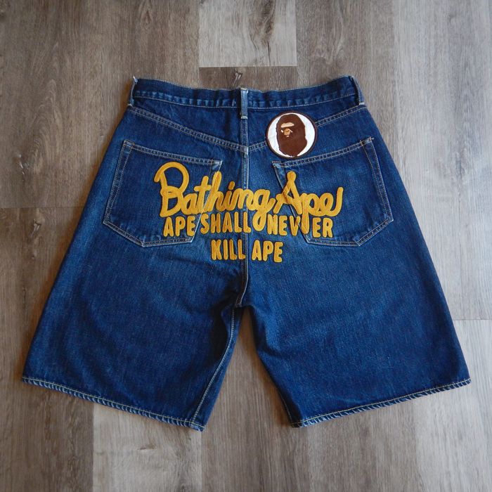 Bape Mid 2000s Bape Wrangler Chain Stitch Logo Denim Shorts | Grailed