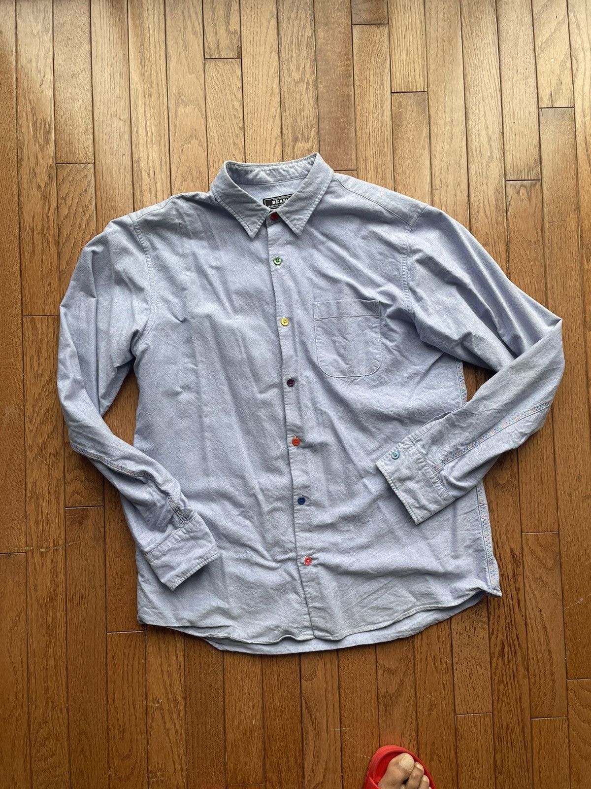 Beams Plus Beams Button up w/Rainbow stitch & Buttons | Grailed