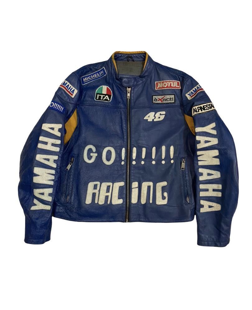 Leather Jacket VINTAGE RACING LEATHER JACKET V/46 VALENTINO ROSSI STYLE ...