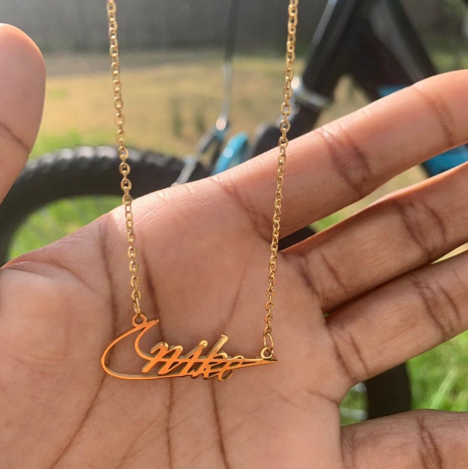 Vintage Nike Gold Cursive Necklace | Grailed