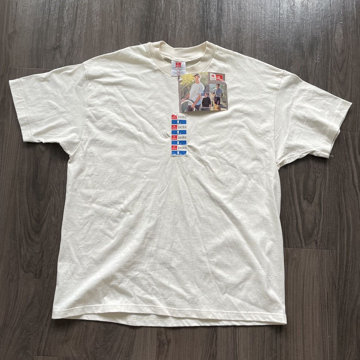 Hanes × Vintage 1995 Hanes Off White Blank Vintage Tags Sticker 90s USA ...