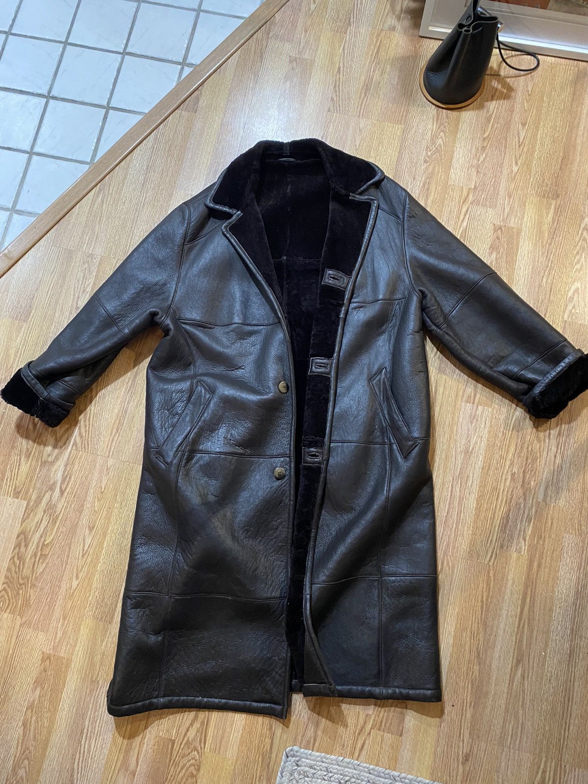Vintage VINTAGE Full Length Genuine Leather Coat w Sherpa lining | Grailed