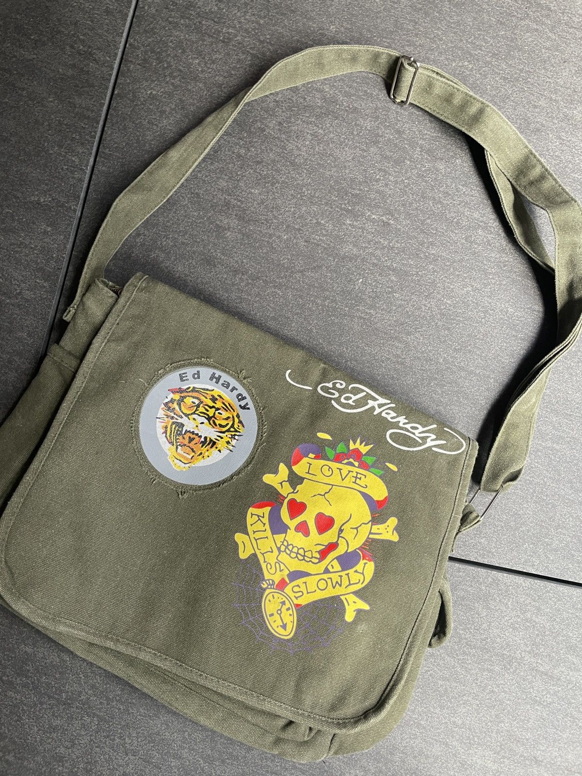 Ed Hardy × Vintage Ed Hardy Messenger Bag Army side bag | Grailed