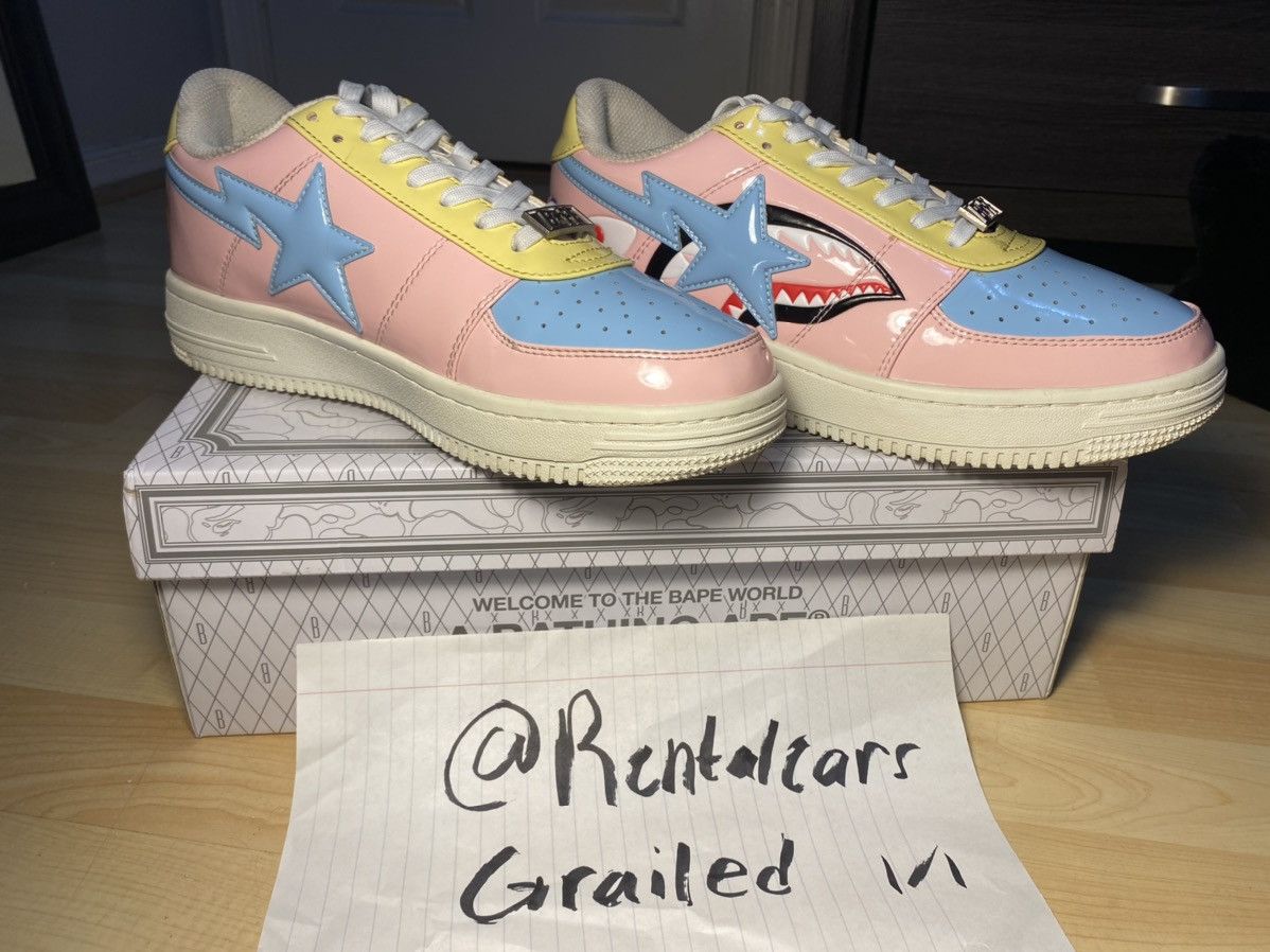 Bape Shark Bapesta 20th anniversary “patent pink” | Grailed