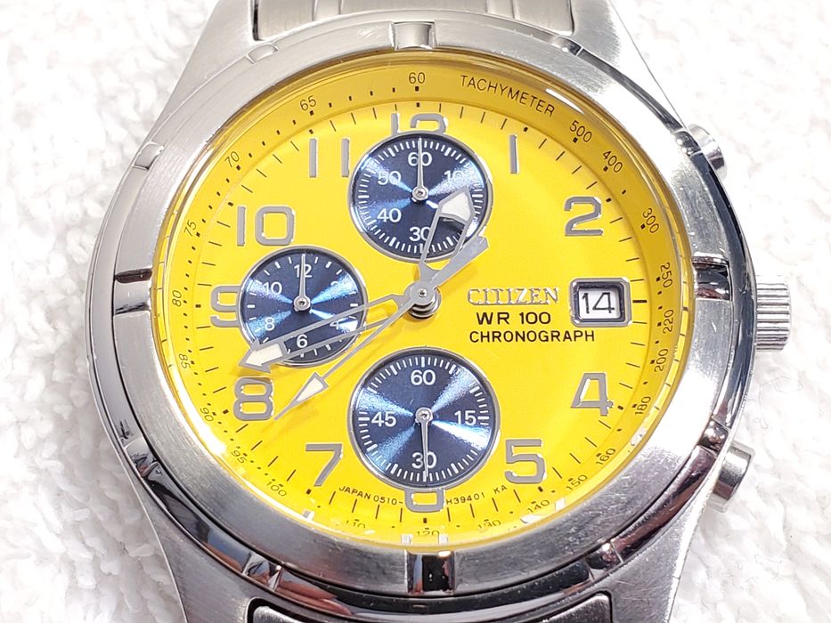 Citizen Citizen Chronograph Date Stainless Steel Yellow Dial Watch ...