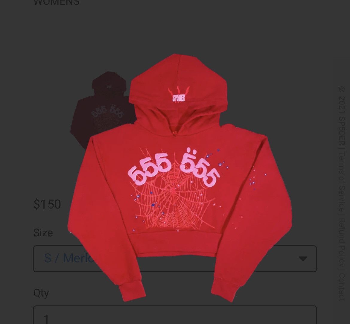 Sp5der EXTREMELY RARE Vintage ‘21 Sp5der 555 Merlot Crop Hood - L | Grailed