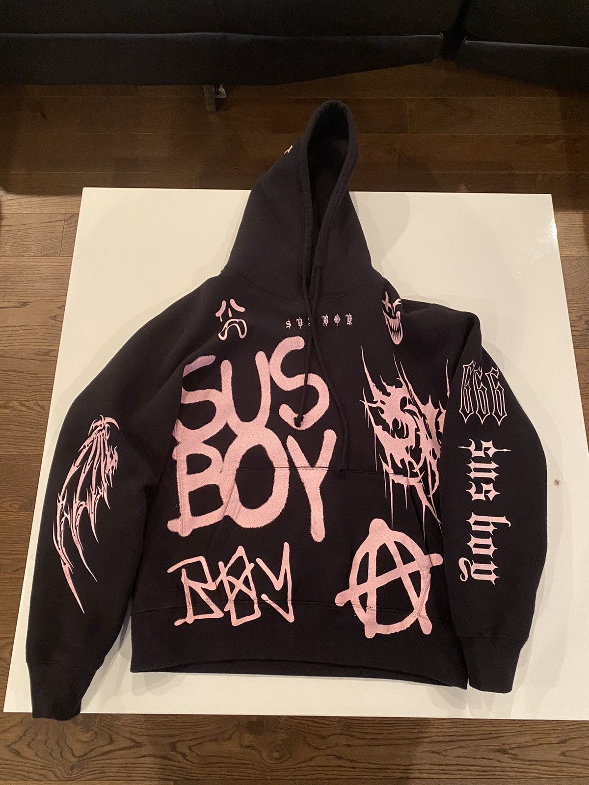 Sus Boy Sus Boy pink & black hoodie | Grailed