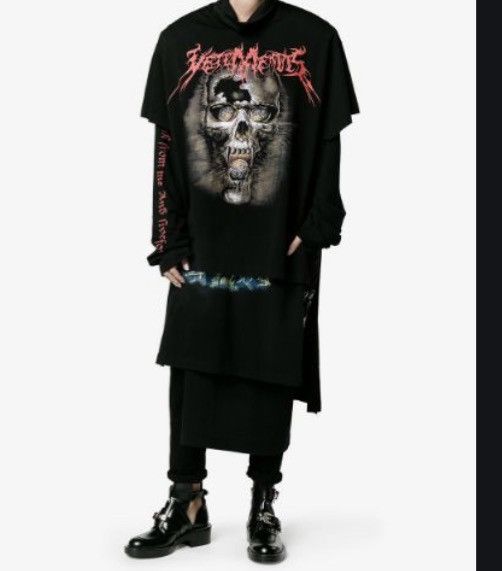 Vetements 2016AW death metal inspired layered skull tee/tunic/dress ...