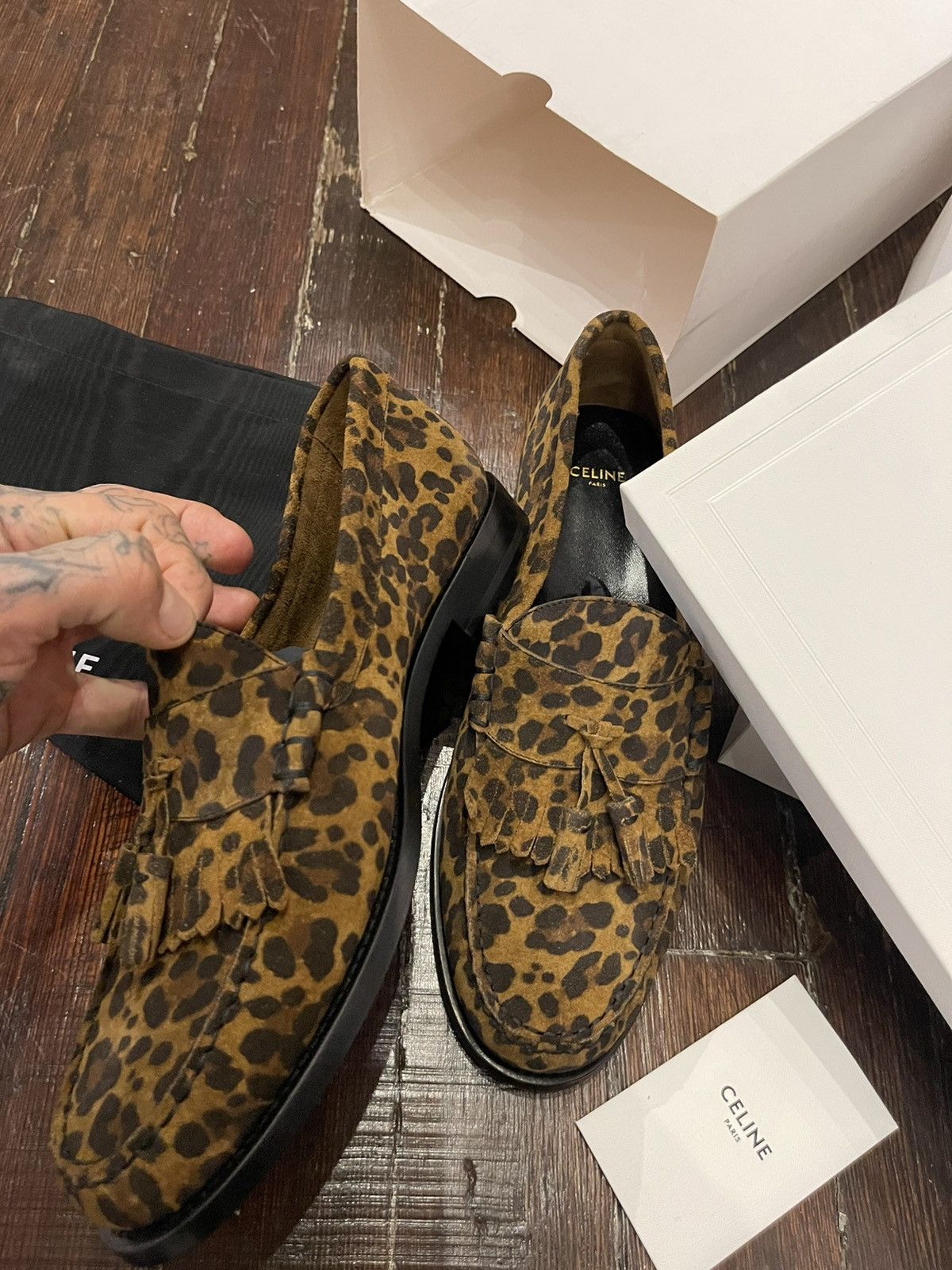 Celine × Hedi Slimane Celine SS20 NEW Luco Suede Leopard Loafers ...