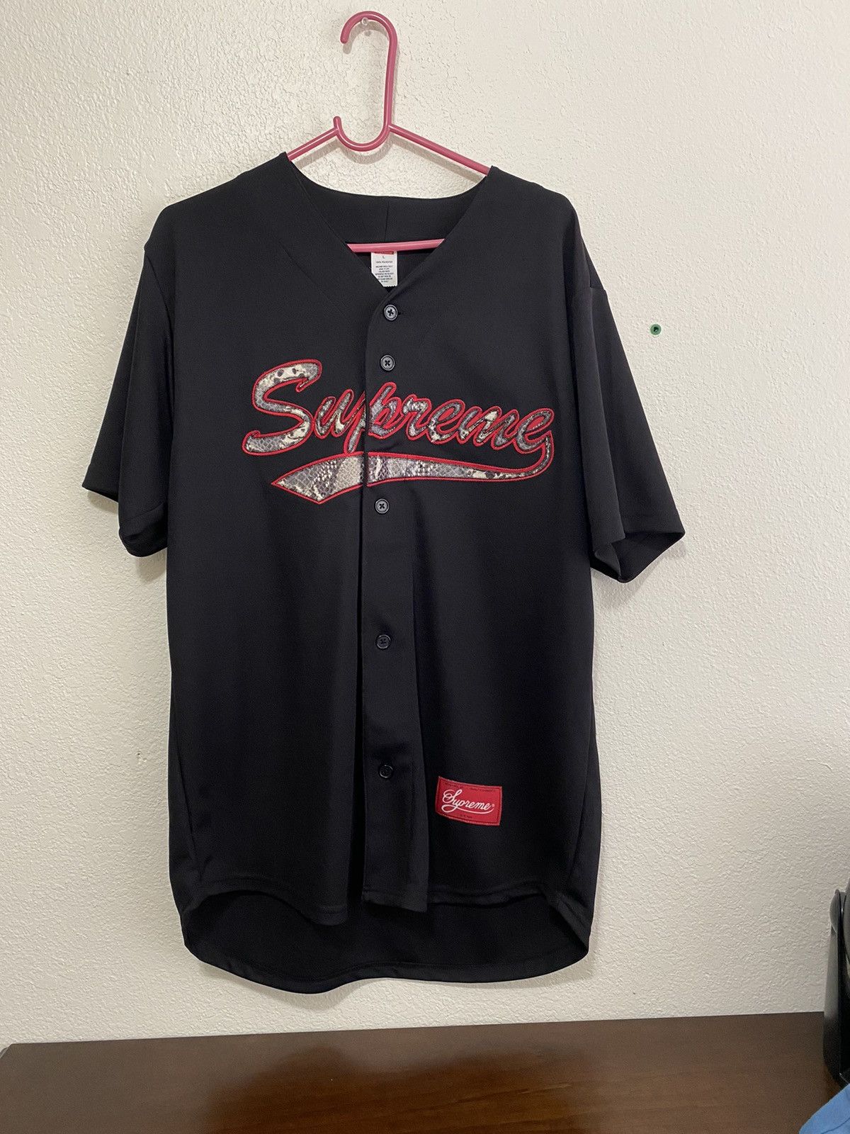 Supreme Snake Script Logo Baseball Jersey | Grailed